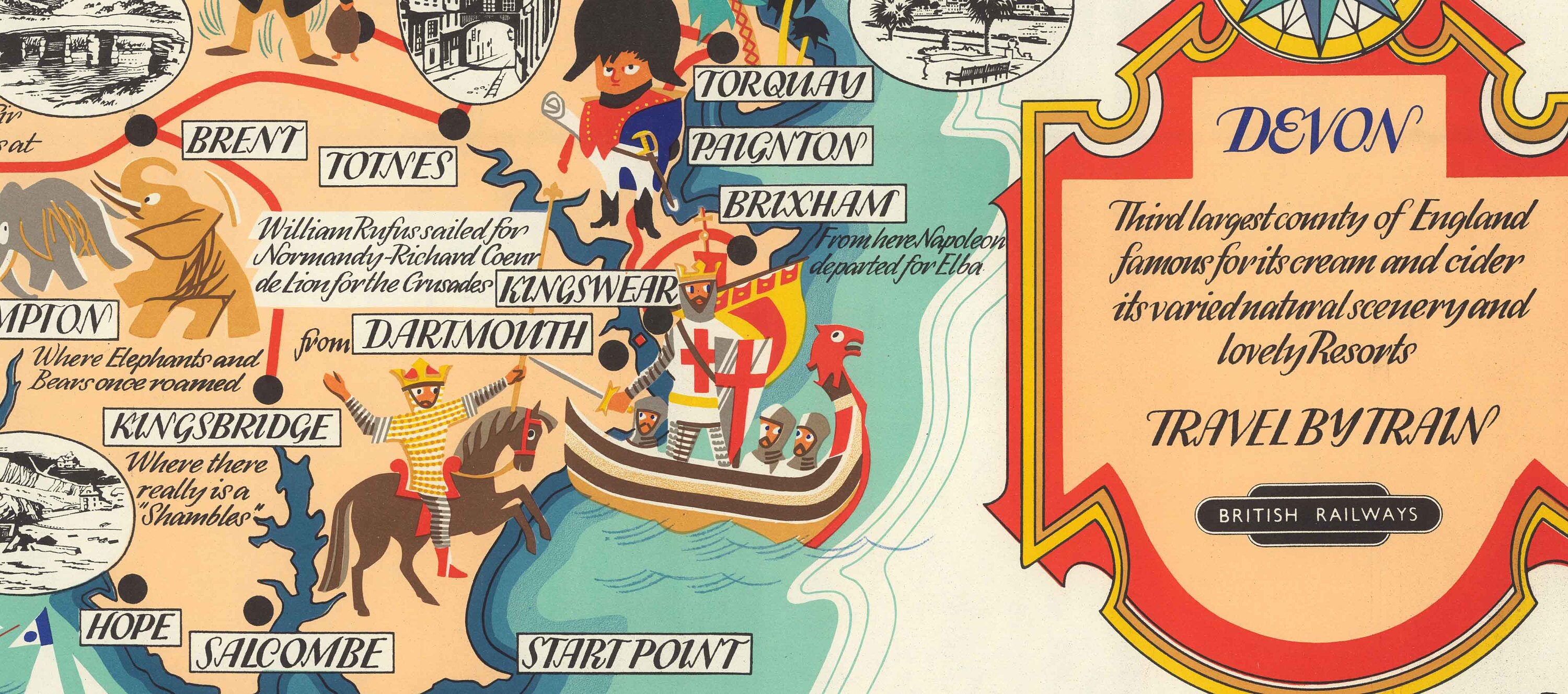 Old Map of Devon 1950 by Bowyer British Railway Torquay - Etsy UK