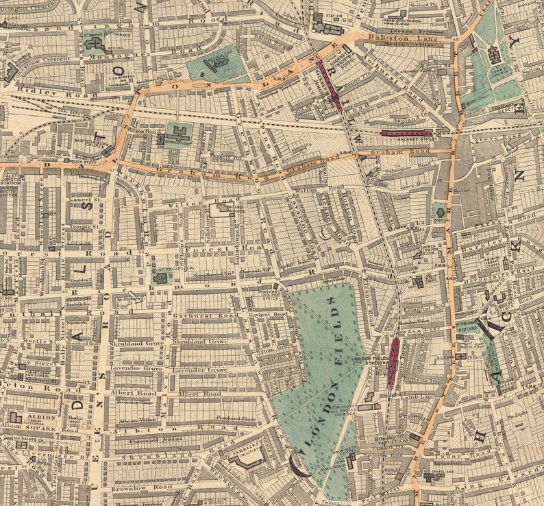 Old Map of East London, 1891- Hoxton, Haggerston, Dalston, Hackney ...