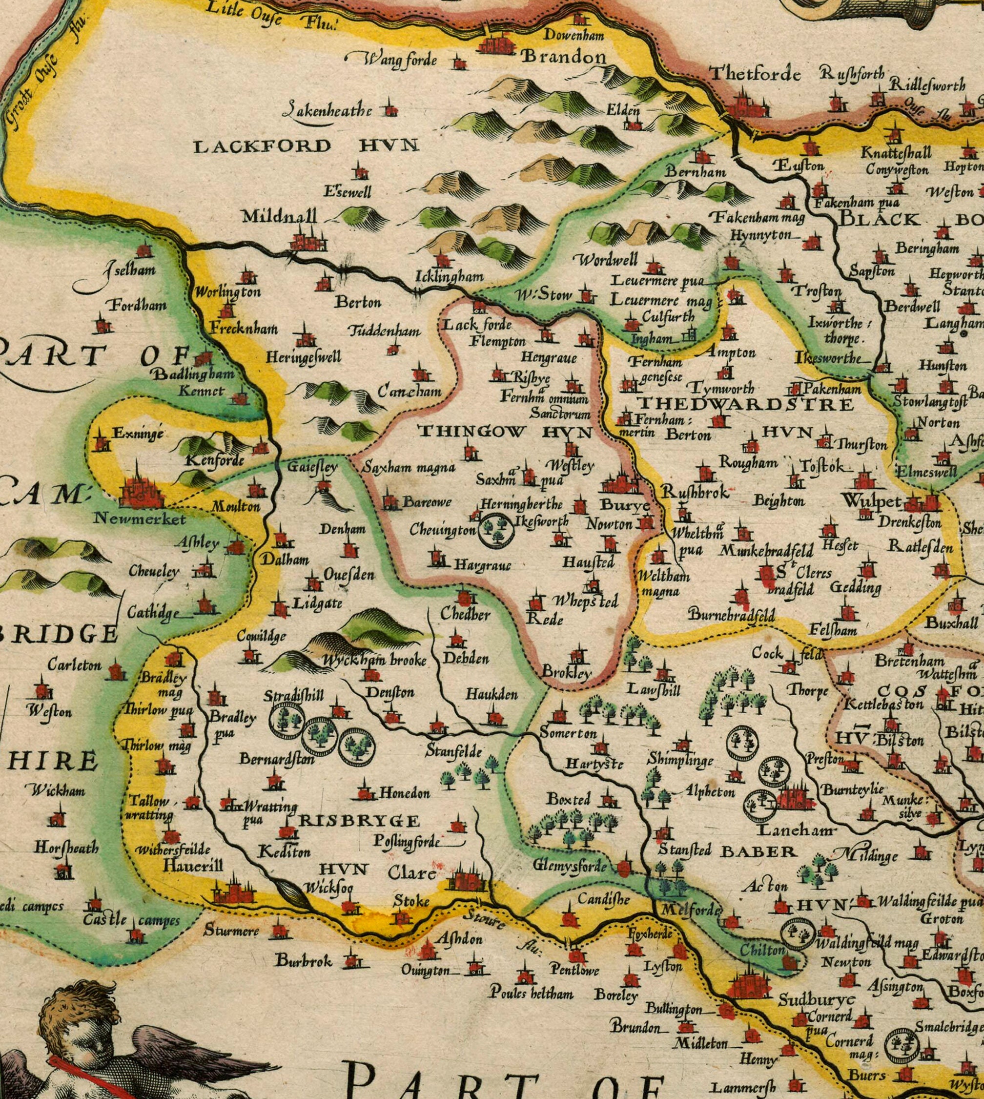 Old Map of Suffolk, 1611 by John Speed - Ipswich, Lowestoft, Bury St ...