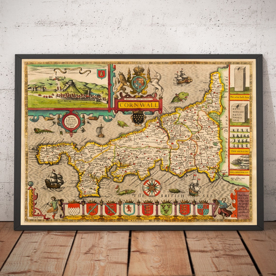 Old Map of Cornwall 1611 by John Speed Penzance St Ives | Etsy UK