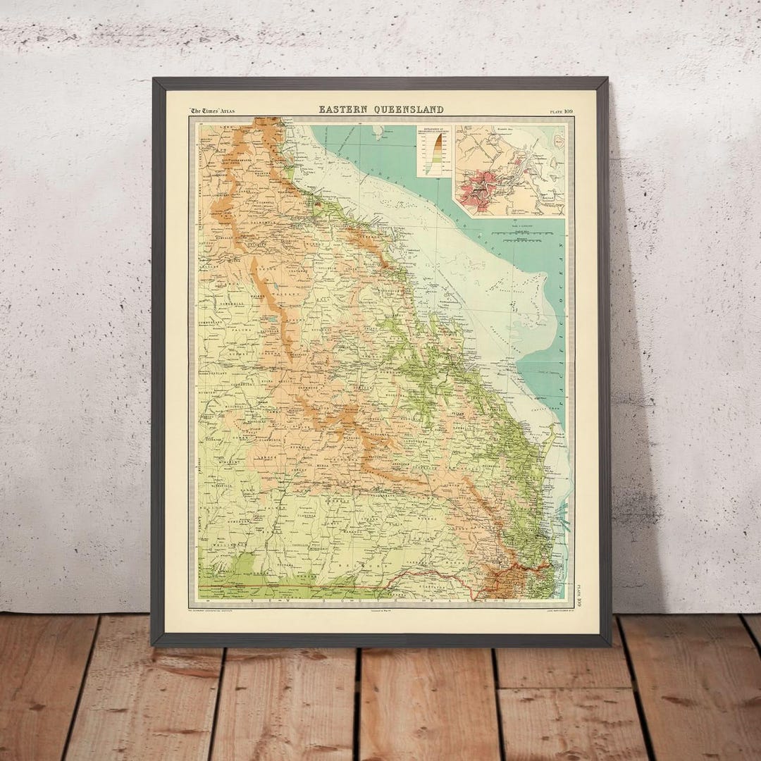 Old Map of Eastern Queensland by Bartholomew, 1922: Brisbane, Cairns ...