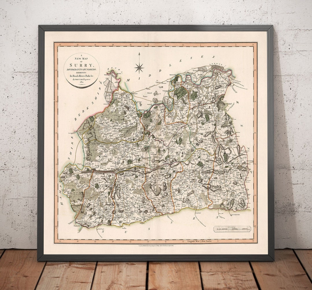 Old Map of Surrey in 1801 by John Cary - Guildford, Haslemere ...