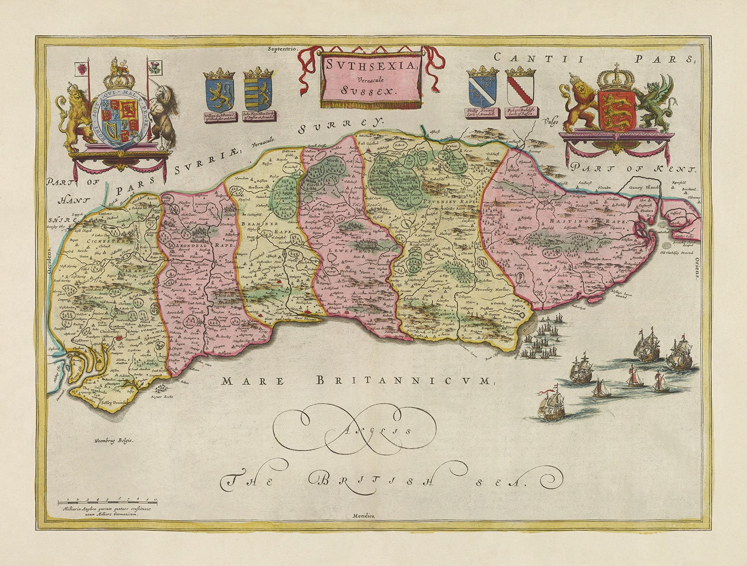Old Map of Sussex in 1665 by Blaeu East West Mid - Etsy