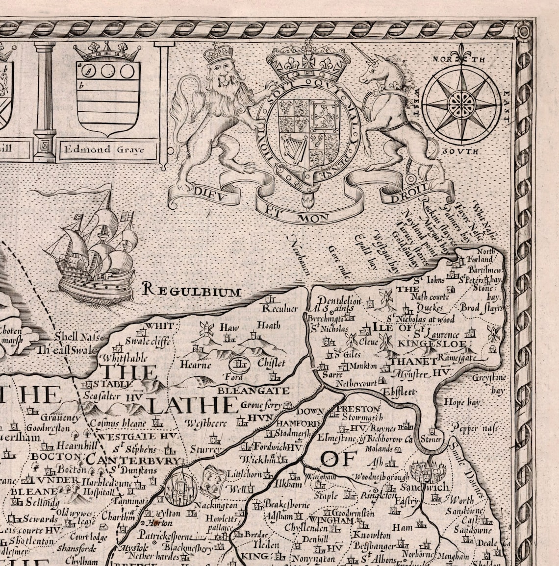 Old Map of Kent, 1611 by John Speed - Canterbury, Maidstone, Bromley ...