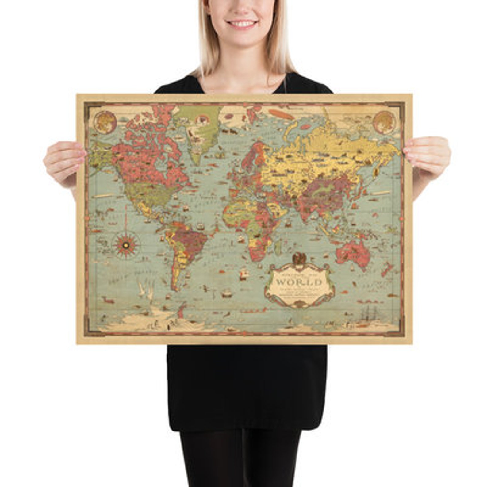 Alte Mercator Karte der Welt im Jahr 1931 von Ernest Dudley Chase ...