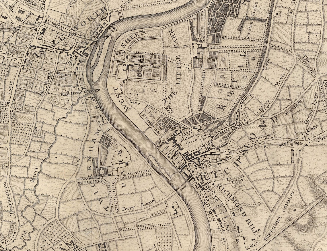 Old Map of South West London in 1746 by John Rocque - Twickenham ...