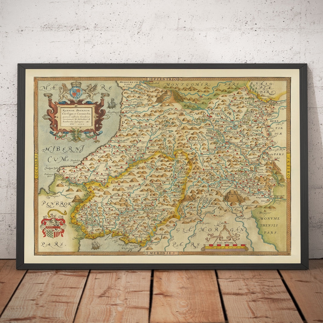 First Old Map of Central Wales in 1578 by Christopher Saxton - Powys ...