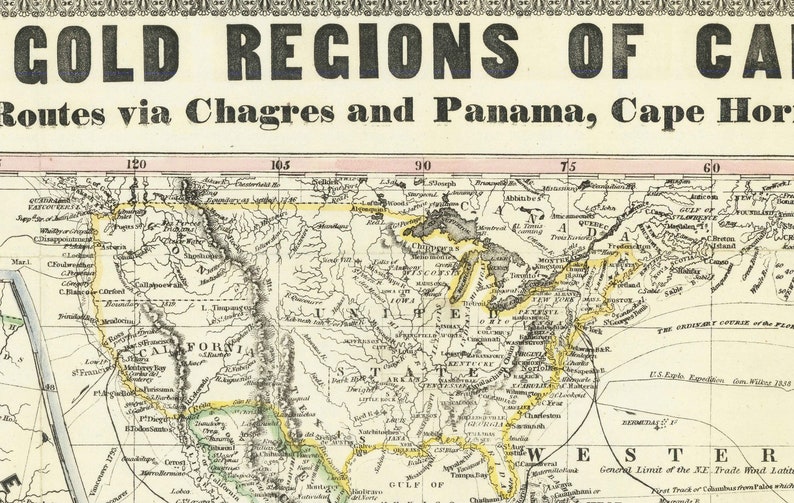 Old Map of the California Gold Rush in 1849 by Ensign & Thayer - Etsy