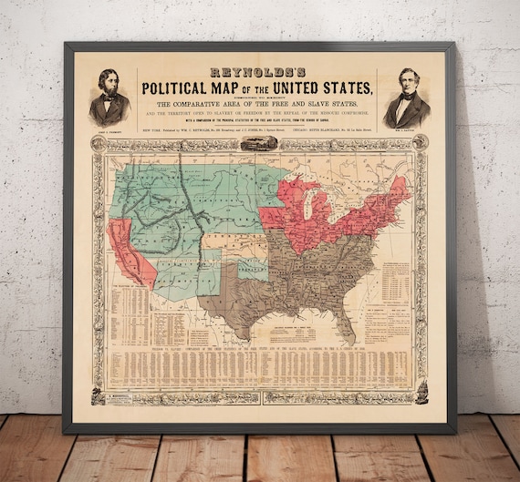 Old Political Map of the USA 1856 American Civil War Free | Etsy