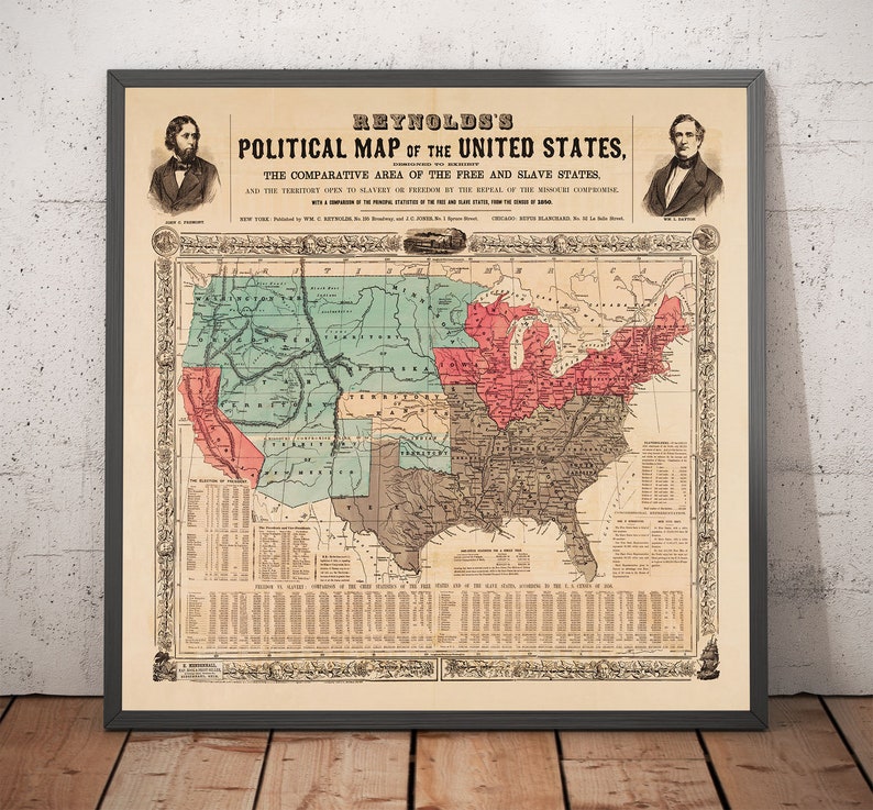 Old Political Map of the USA, 1856 - American Civil War Free Vs. Slate ...