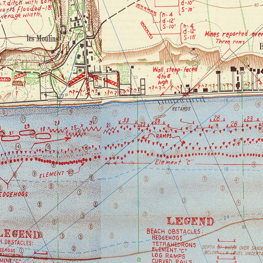 Old Military Map of Omaha Beach D-day Battle Plans, 1944: US Army ...