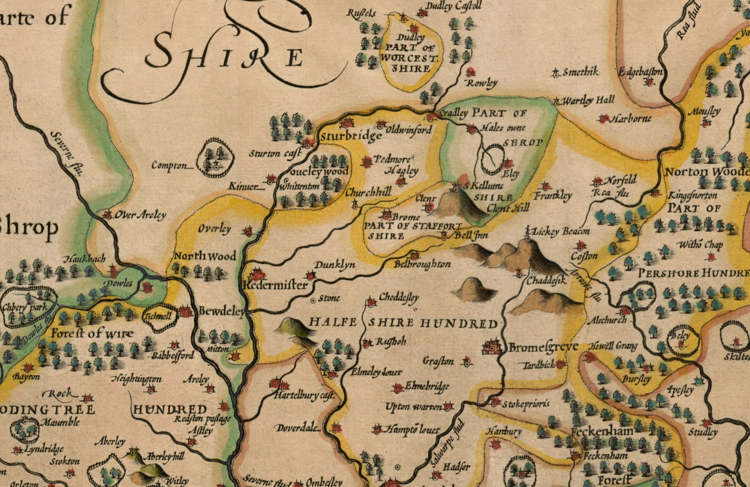 Old Map of Worcestershire in 1611 by John Speed - Worcester, Bromsgrove ...