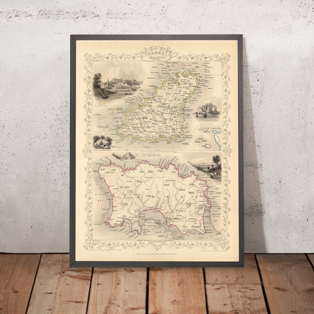Old Map of Channel Islands (jersey and Guernsey) by Tallis & Rapkin ...