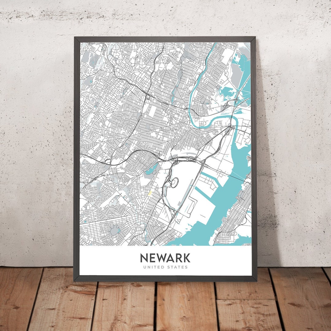 Modern City Map of Newark, NJ: Downtown, Airport (EWR), Ironbound ...