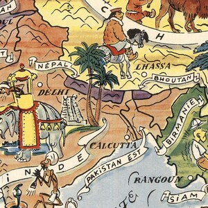 Old Pictorial Map of Asia by Liozu, 1951: Post-wwii Boundaries ...