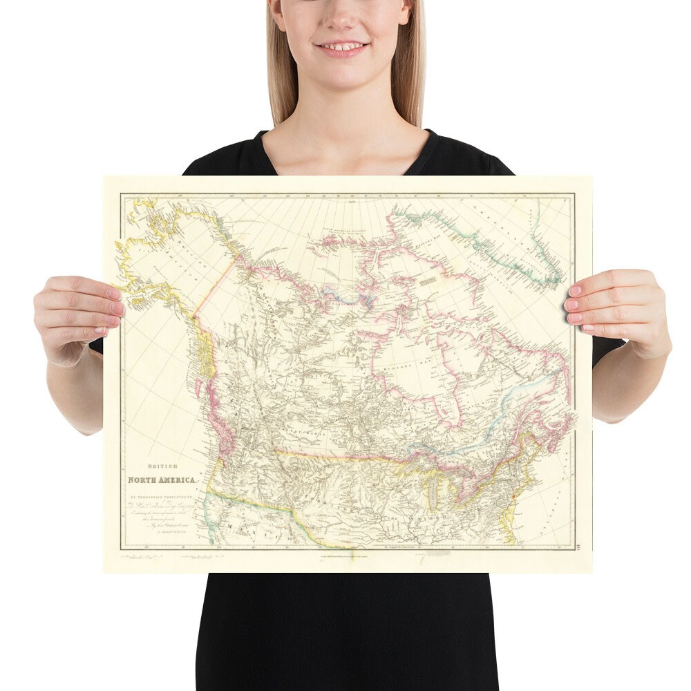 Old Map of Canada, 1840 by Arrowsmith - USA, Russian America, Upper ...