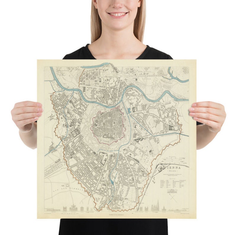 Old Map of Vienna by SDUK in 1887 - Danube River, Alte Donau, Graben ...