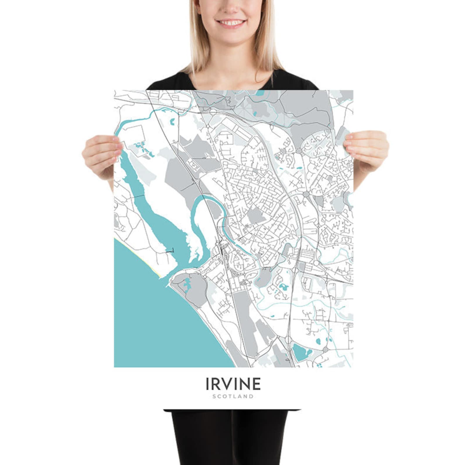 Modern Town Map of Irvine, Scotland: Town Centre, River Irvine ...
