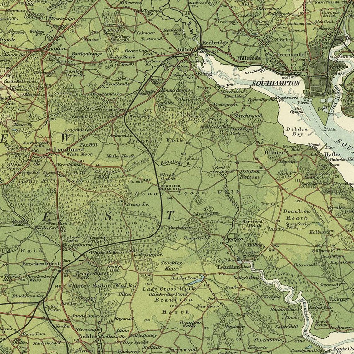 Old OS Map of New Forest & Isle of Wight, Hampshire, 1901: Southampton ...