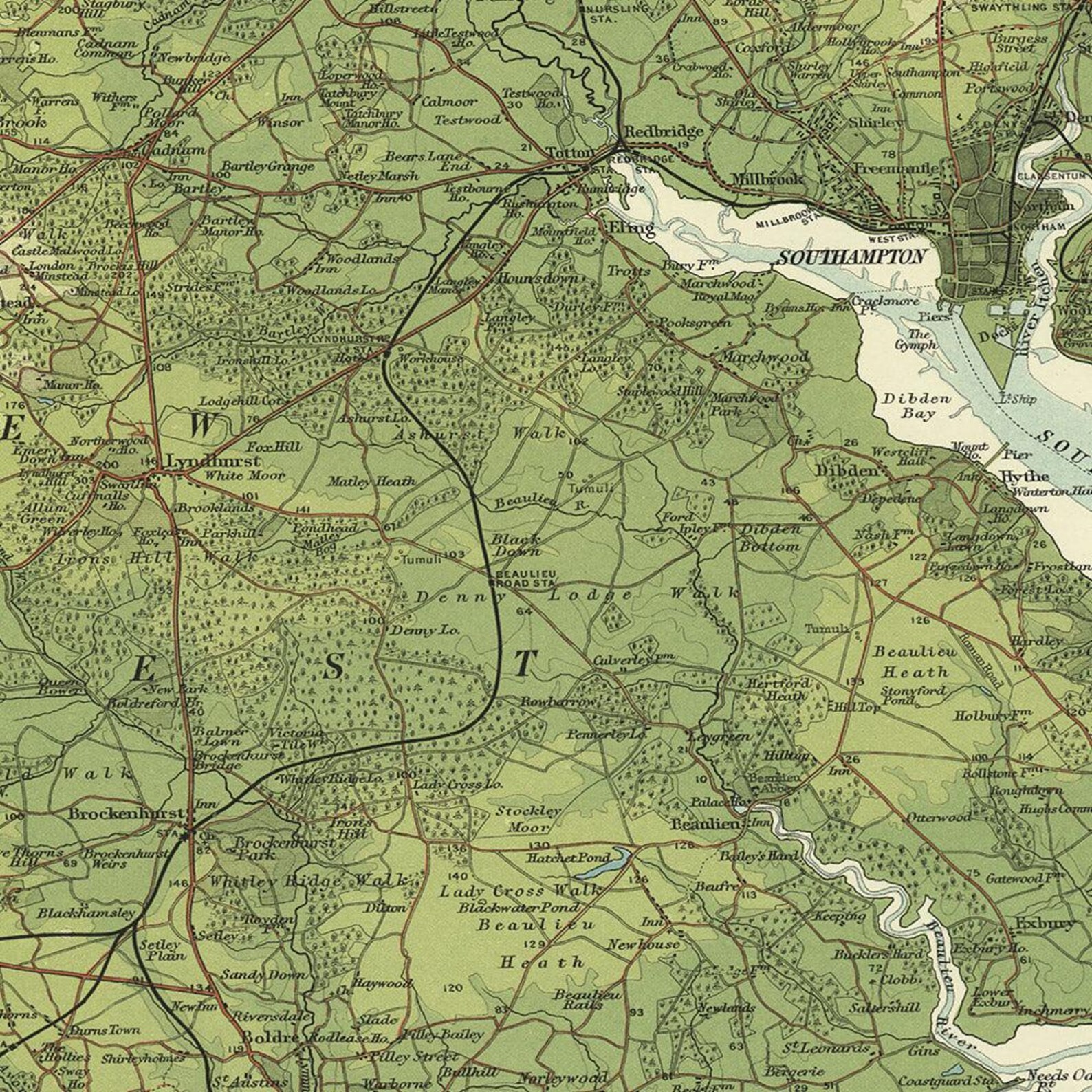 Old OS Map of New Forest & Isle of Wight, Hampshire, 1901: Southampton ...