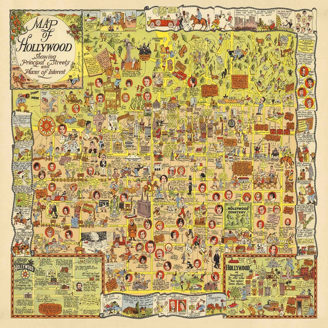 Old Map of Golden Era Hollywood, 1928 by Harrison Godwin - Charlie ...