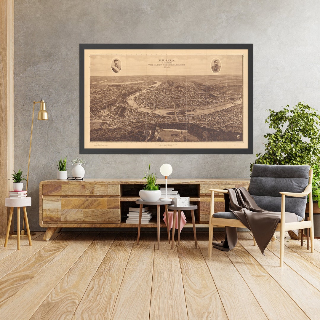 Old Birdseye Map of Prague by Mentor, 1926: Petrin Tower, Prague Castle ...