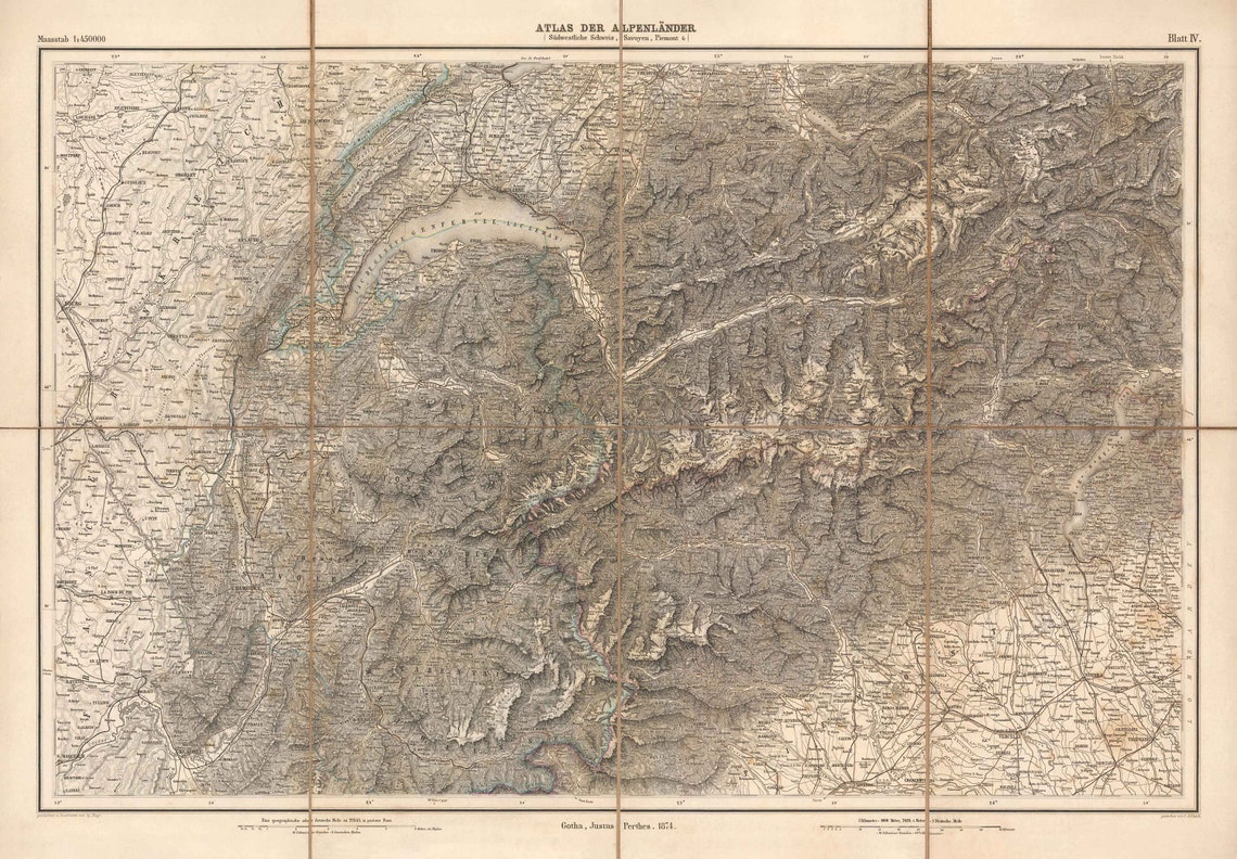 Old Map of the Alps in 1874 by Johann Mayr Matterhorn Mont - Etsy UK