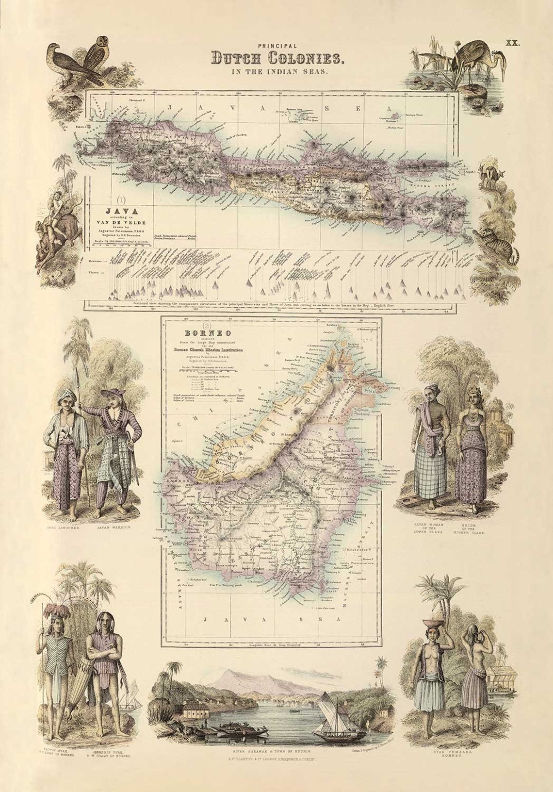Old Map of the Dutch East Indies in 1872 by Fullarton - Borneo, Java ...