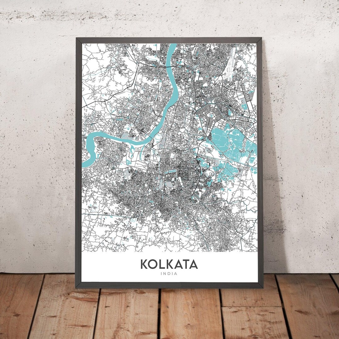 Modern City Map of Kolkata, India: Victoria Memorial, Kalighat Temple ...