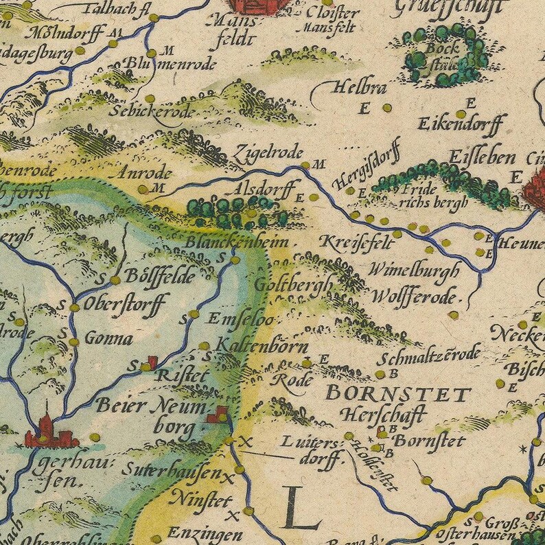 Old Map of Mansfeld District, Germany by Ortelius, 1575: Mansfeld ...