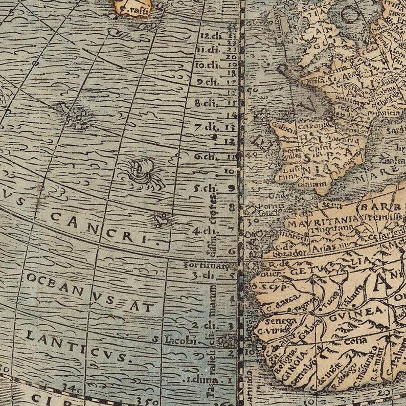 Old Heart-shaped World Map by Fine, 1534: Cordiform Projection, Terra ...