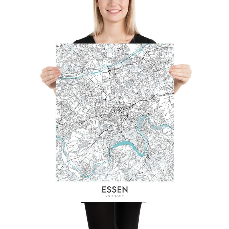 Modern City Map of Essen, Germany: Baldeneysee, Folkwang Museum, A40 ...