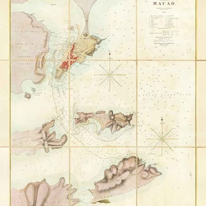Old Map of Macao, 1840 - Colonial Portuguese Macau, Taipa, Coloane ...
