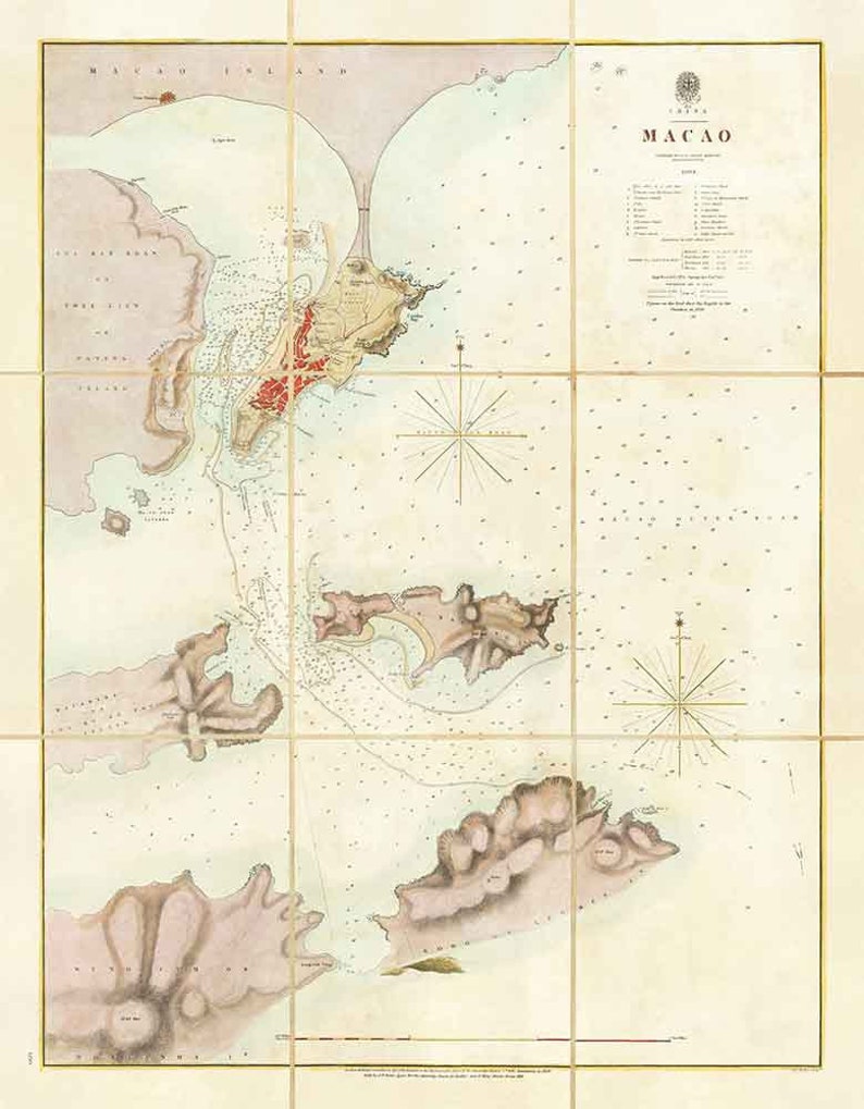 Old Map of Macao, 1840 - Colonial Portuguese Macau, Taipa, Coloane ...