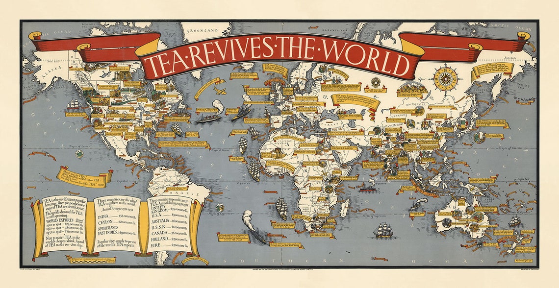 Tea World Map 1940 Rare Old Vintage Wall Chart by Macdonald - Etsy UK