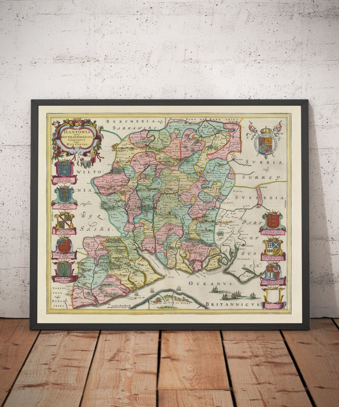 Old Map of Hampshire, 1665, Joan Blaeu - Winchester, Portsmouth ...