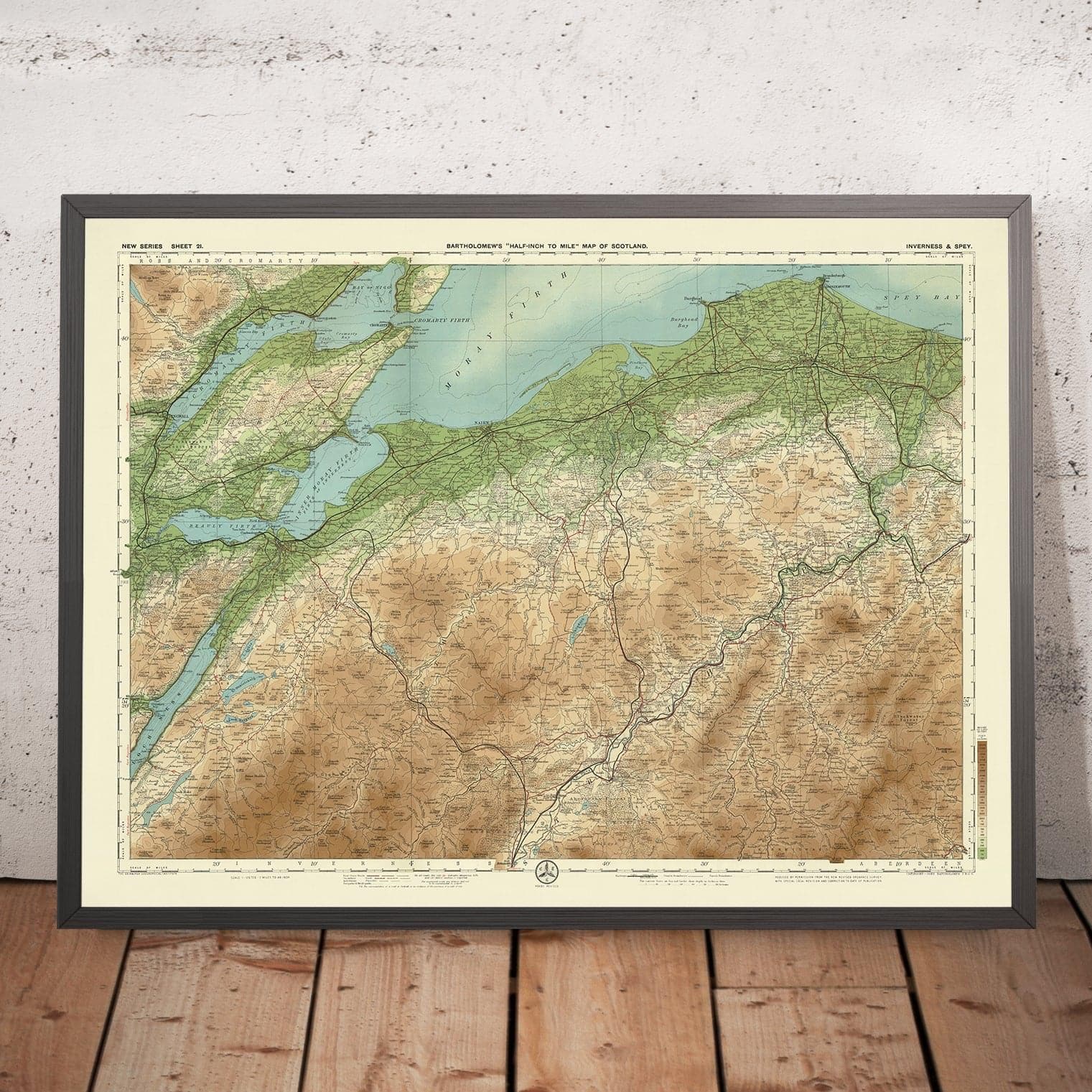 Old OS Map of Inverness & Spey, Scottish Highlands by Bartholomew, 1901 ...
