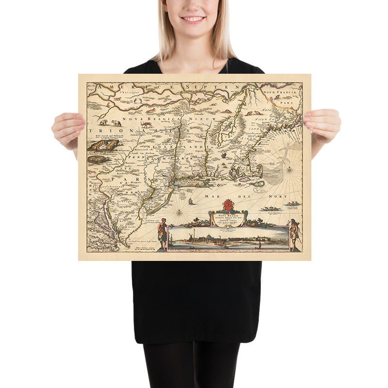 Old Map of New Netherland, New England and Part of Virginia by Visscher ...