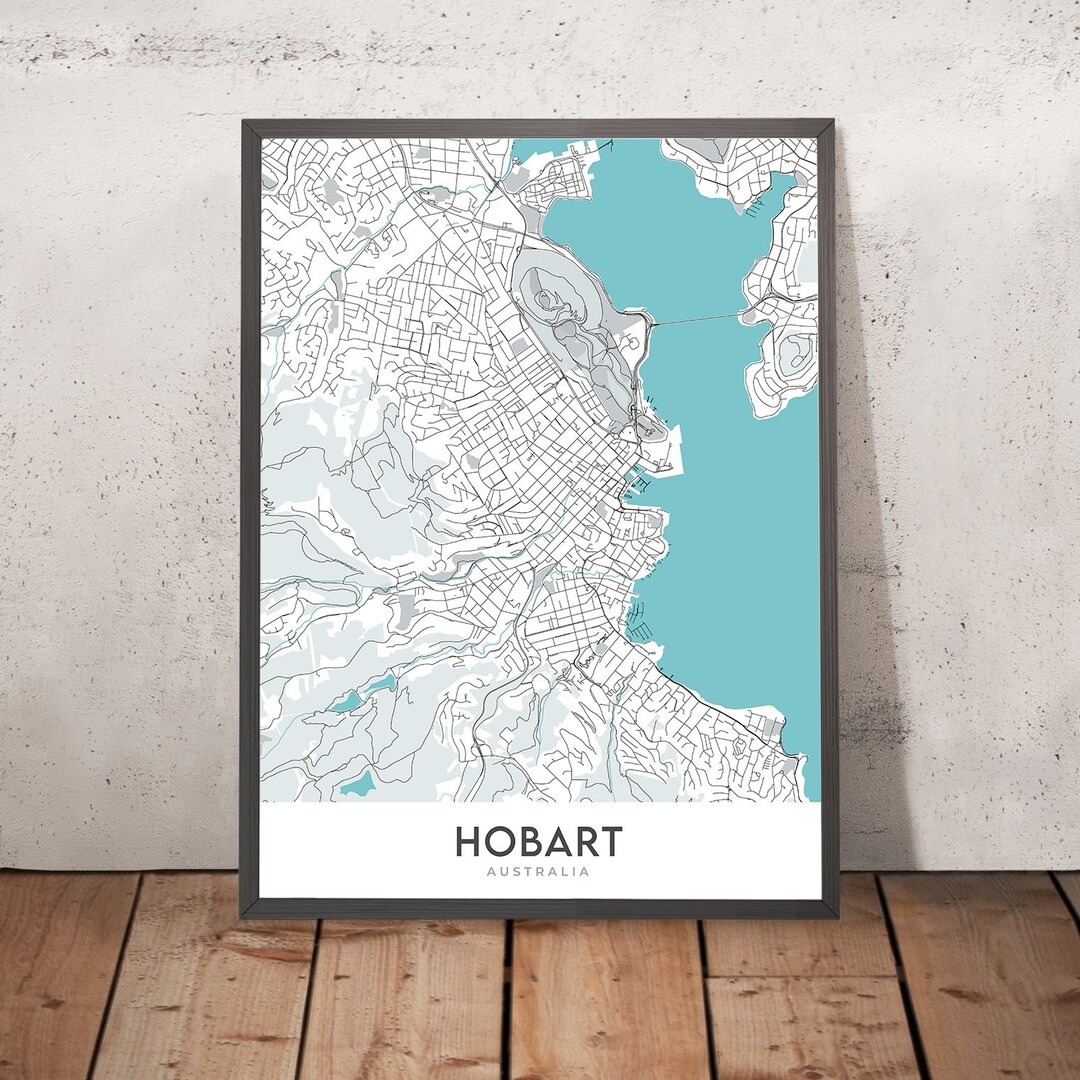Modern City Map of Hobart, Australia: Sandy Bay, Battery Point, St ...