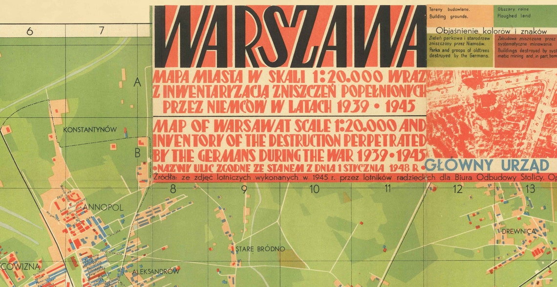 Old Map of the Nazi Destruction of Warsaw 1949 Censored | Etsy
