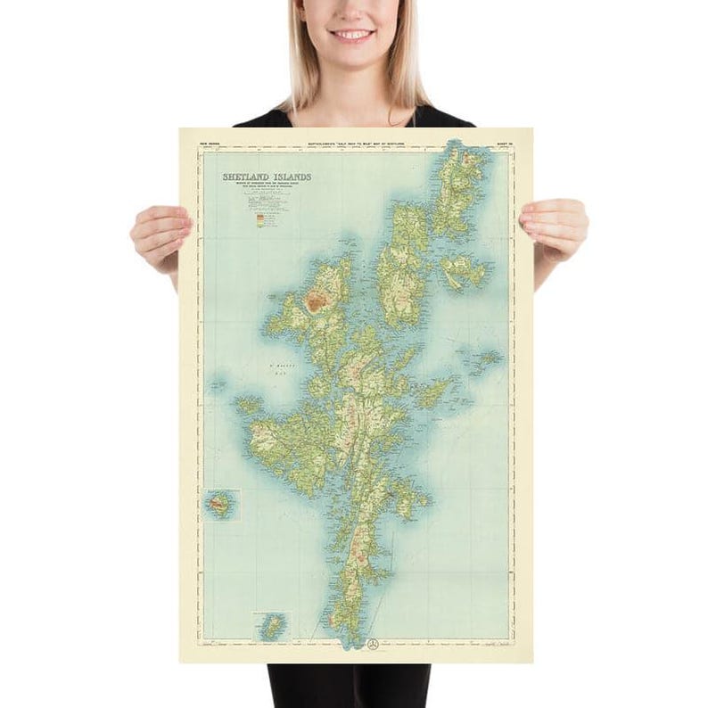 Old OS Map of Shetland Islands by Bartholomew, 1901: Lerwick, Ronas ...