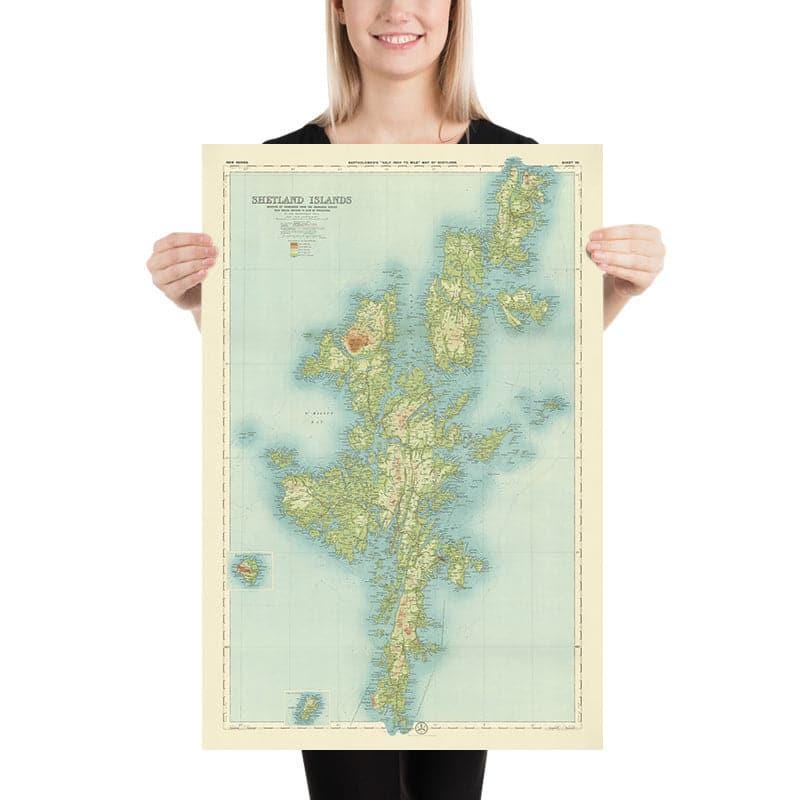 Old OS Map of Shetland Islands by Bartholomew, 1901: Lerwick, Ronas ...