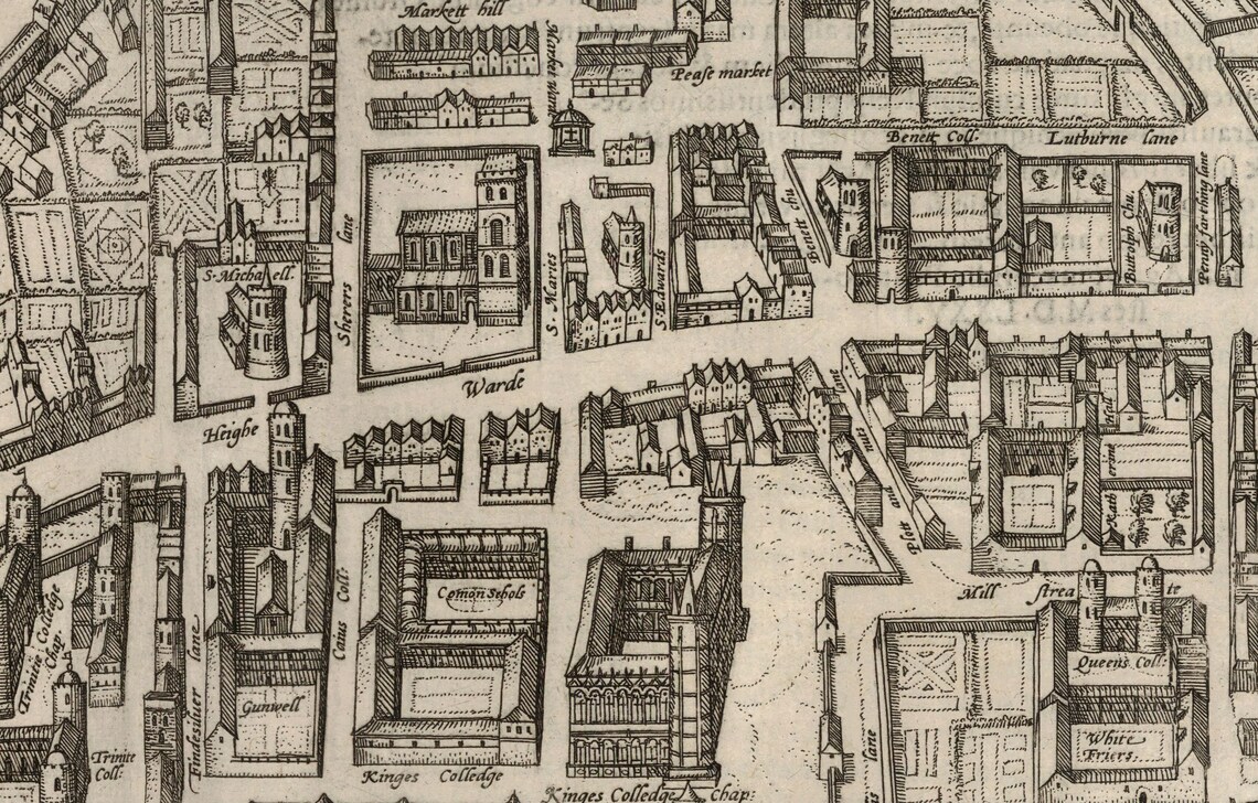 Old Map of Cambridge and University Colleges 1575 by Braun - Etsy UK