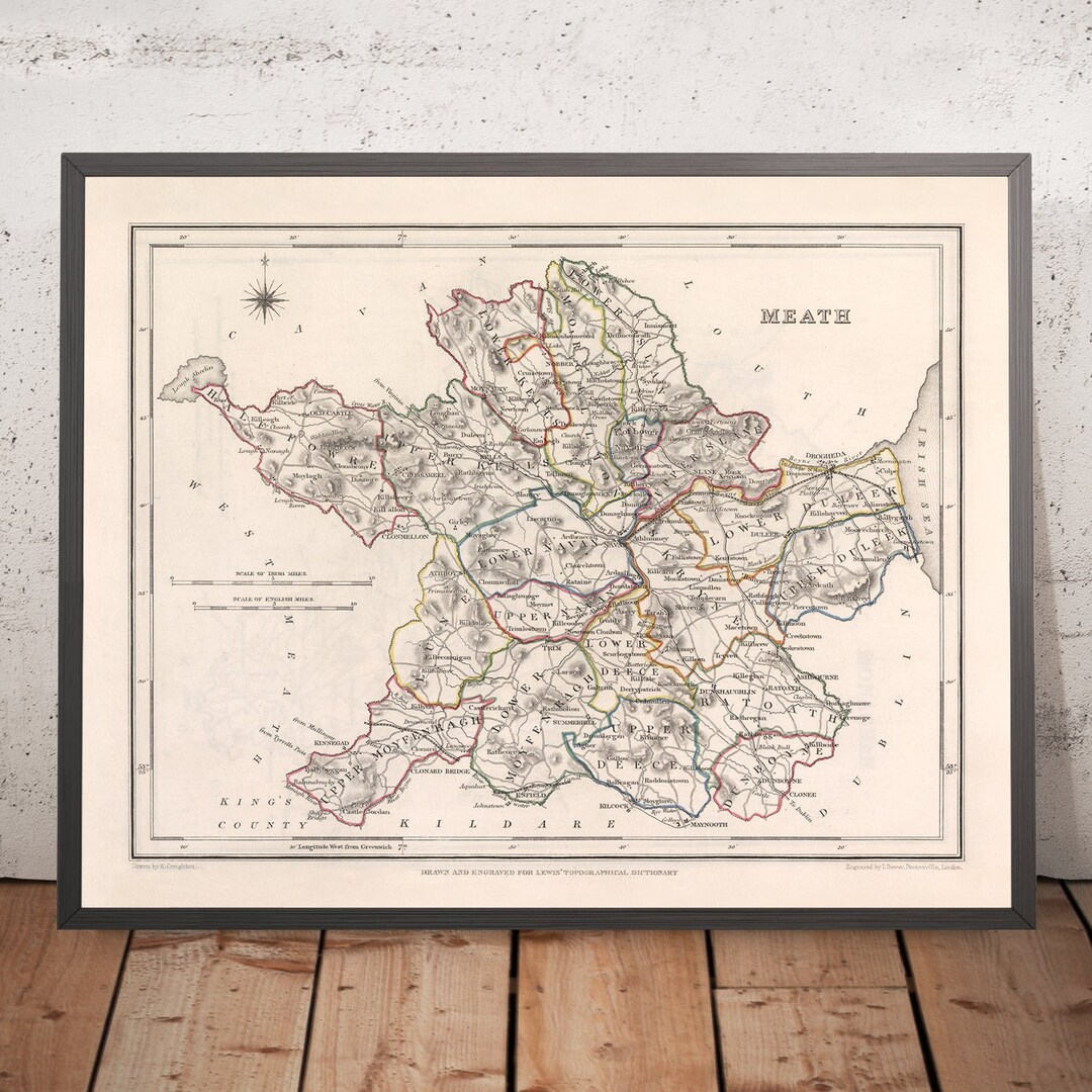Old Map of County Meath by Samuel Lewis, 1844: Navan, Trim, Kells ...