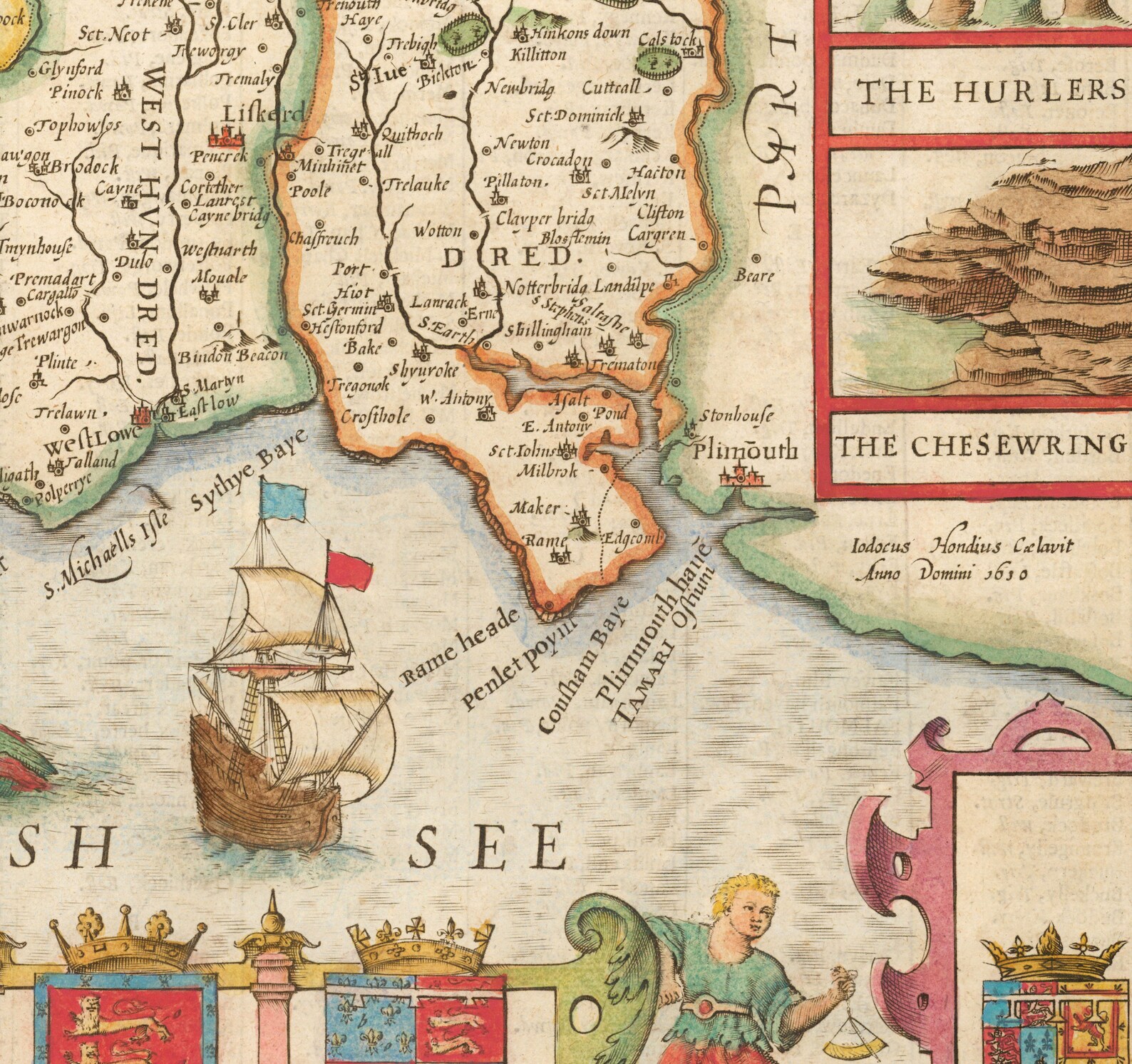 Old Map of Cornwall, 1611 by John Speed - Falmouth, Redruth, St Austell ...