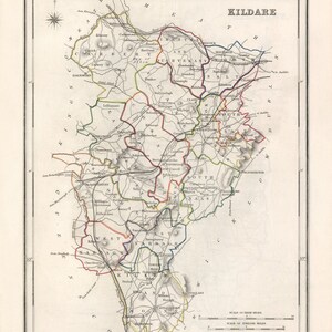 Old Map of County Kildare by Samuel Lewis, 1844: Naas, Athy, Maynooth ...