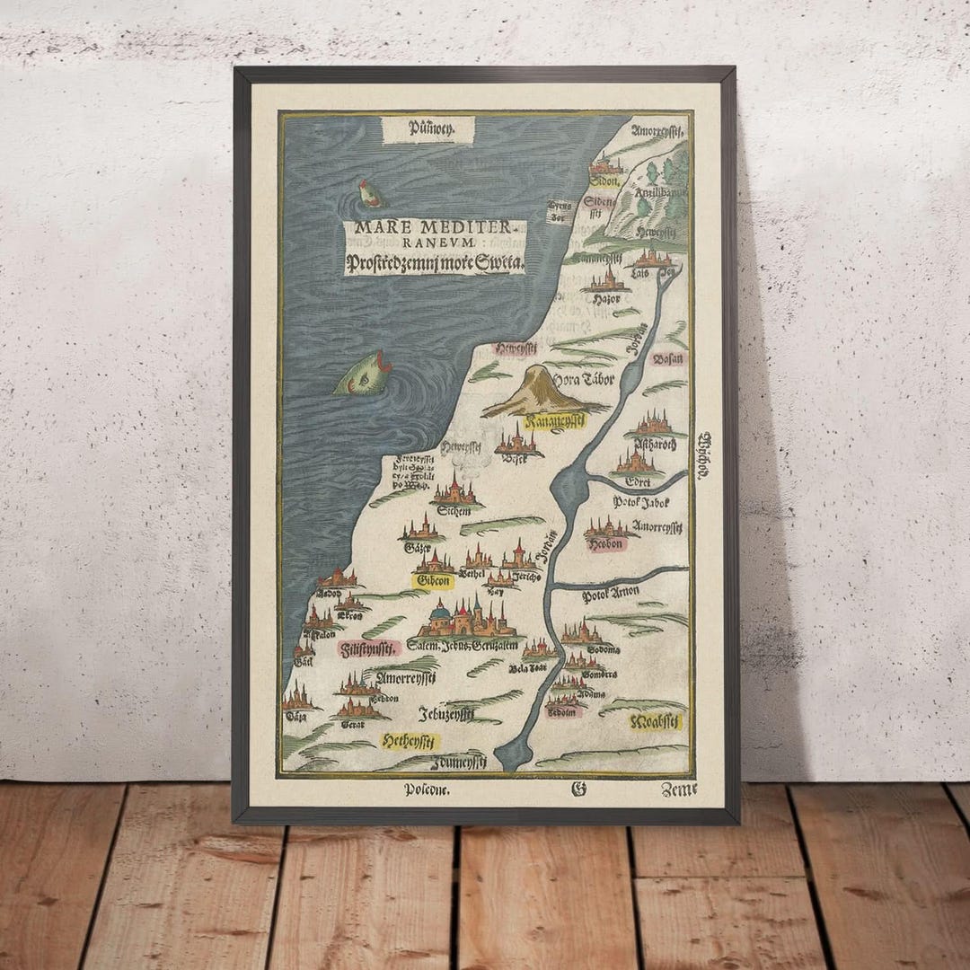 Old Map of Palestine by Bunting, 1592: Canaan, Israel, Jerusalem, Gaza ...