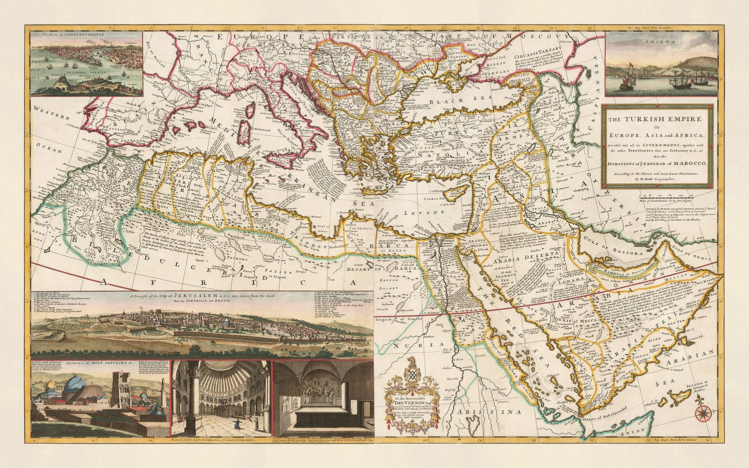 Old Map of Ottoman Empire, 1714 by Moll - Turkish Empire - South Europe ...