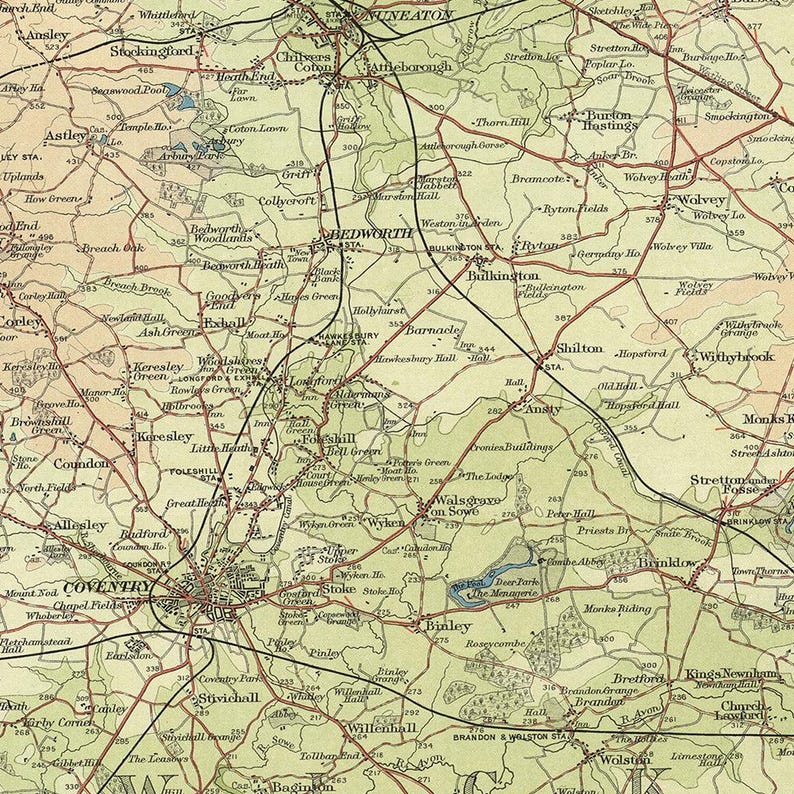 Old OS Map of Birmingham, Leicester by Bartholomew, 1901: Staffordshire ...