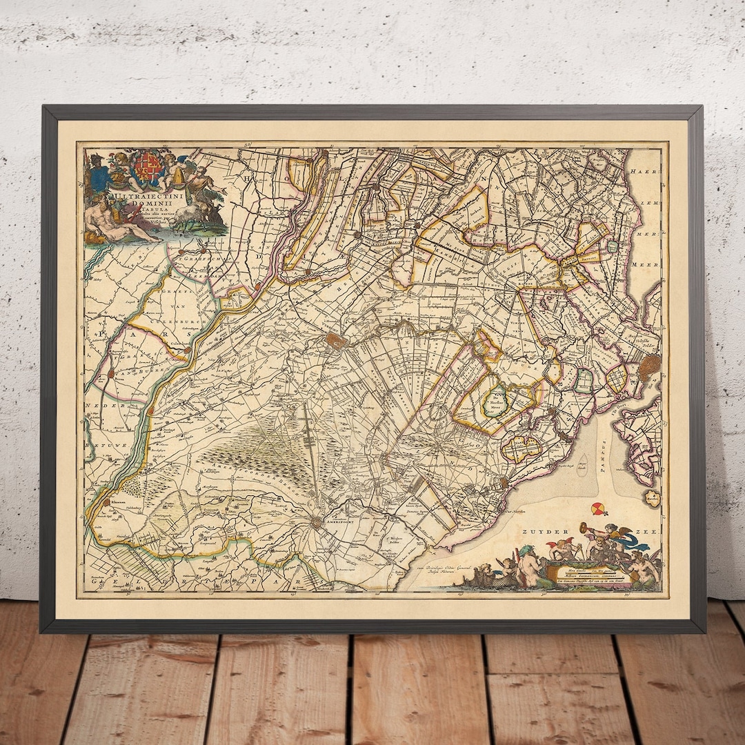 Old Map of Utrecht by Visscher, 1690: Amsterdam, Amersfoort, Hilversum ...